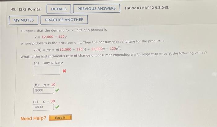 Solved 49. [2/3 Points] DETAILS HARMATHAP 12 9.3.048. MY | Chegg.com