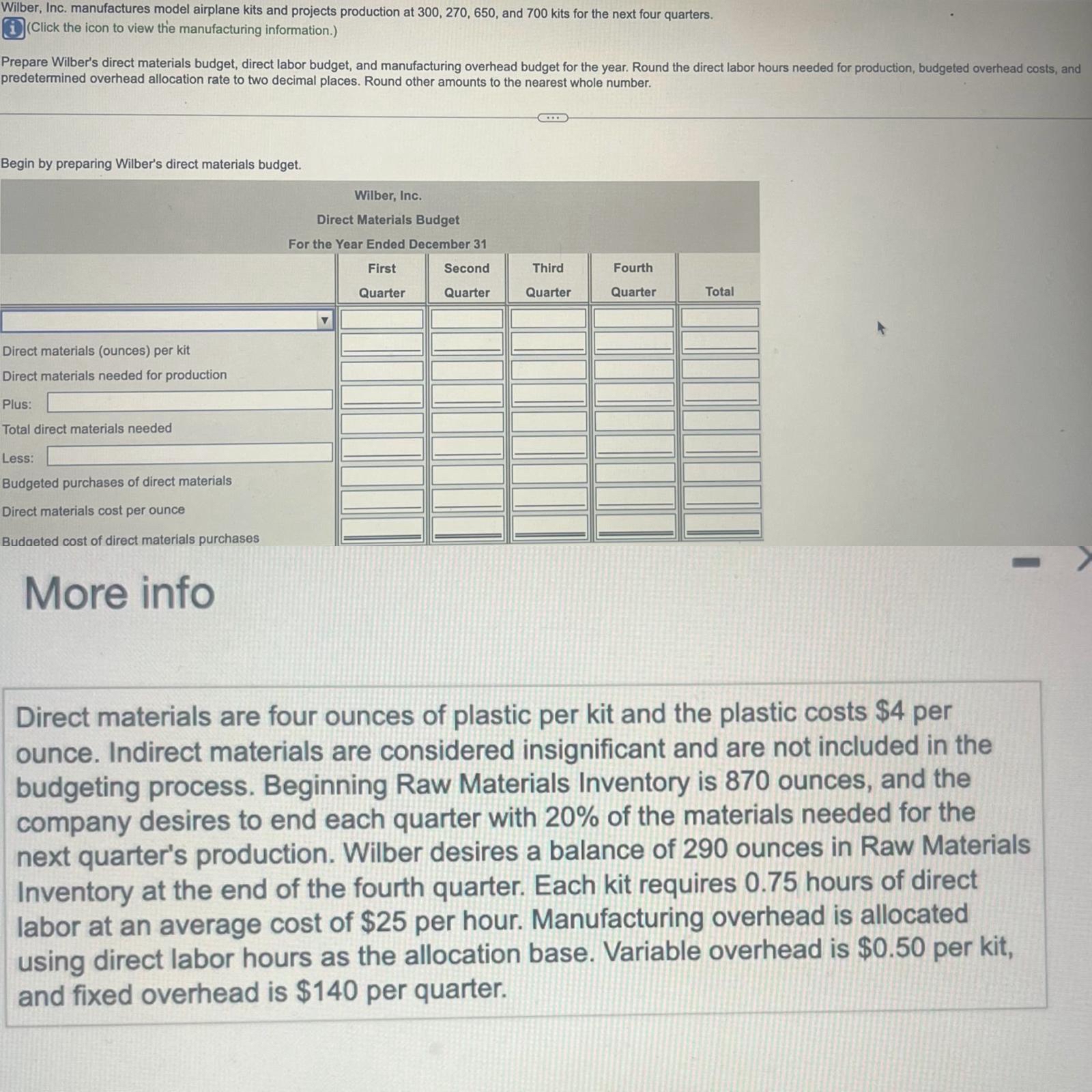Solved Wilber, Inc. manufactures model airplane kits and | Chegg.com