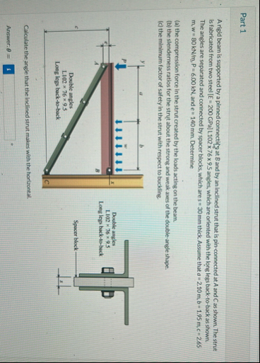 Solved Part 1A rigid beam is supported by a pinned connectil | Chegg.com