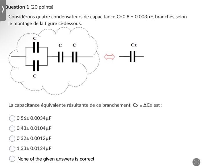 Solved Consider four capacitors of capacitance C=0.8 +- | Chegg.com