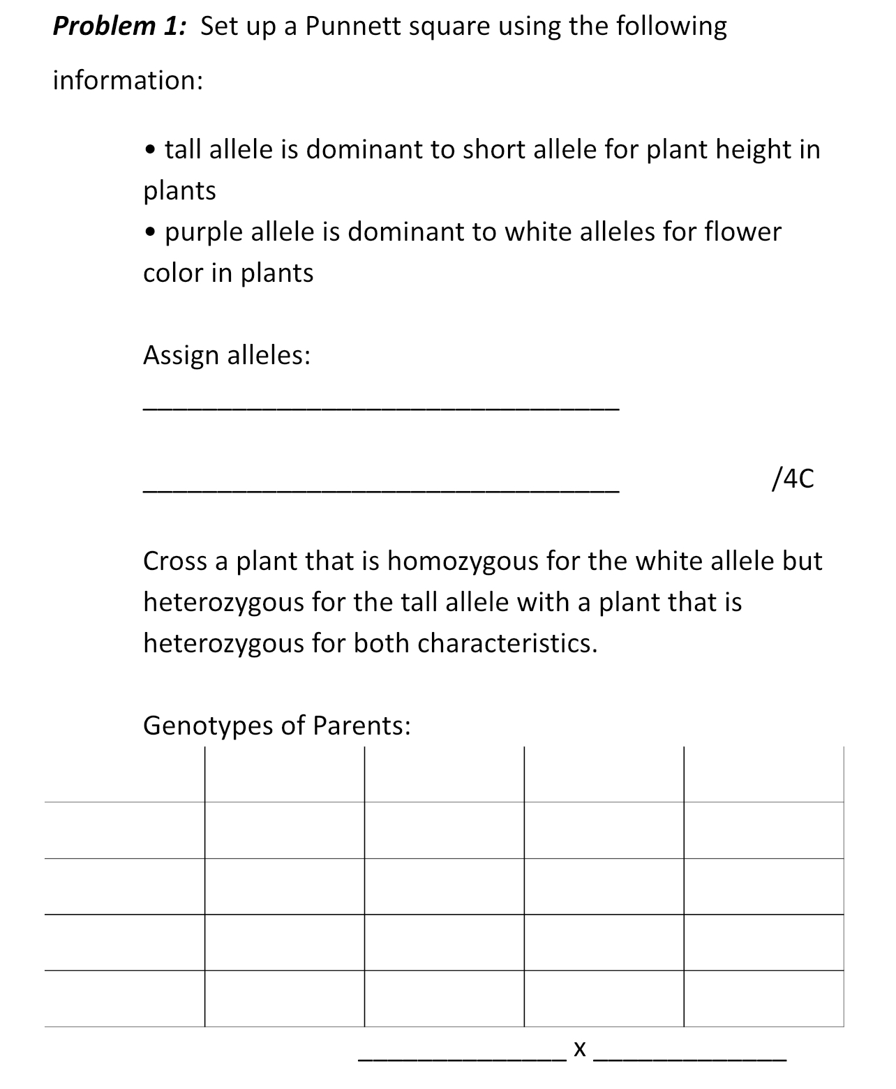 Problem 1: Set up a Punnett square using the | Chegg.com