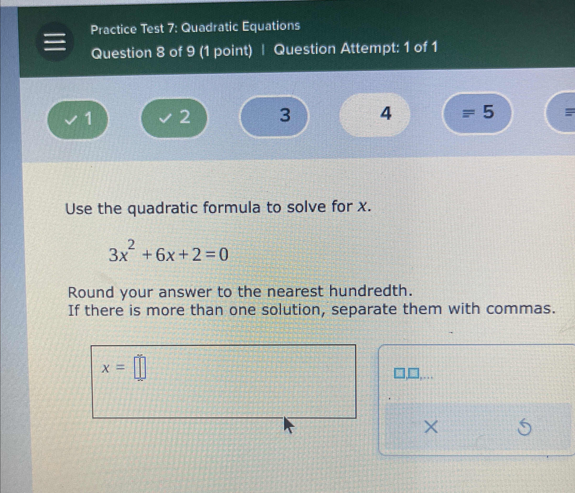 Solved Practice Test 7: Quadratic EquationsQuestion 8 ﻿of | Chegg.com
