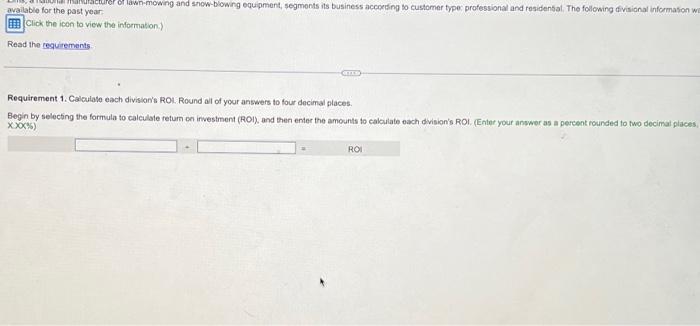 Data tableRequirements 1. Calculate each division's | Chegg.com