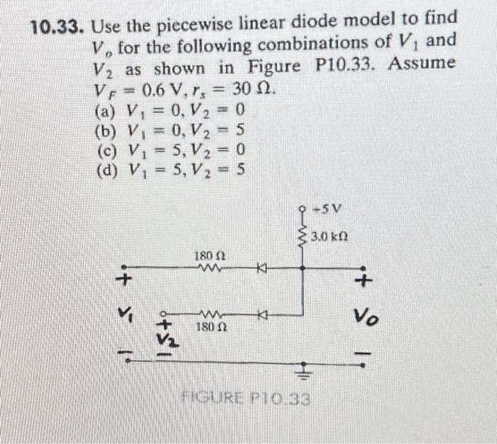 Solved 10.33. Use the piecewise linear diode model to find | Chegg.com