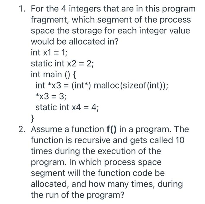 Solved 1. For the 4 integers that are in this program | Chegg.com