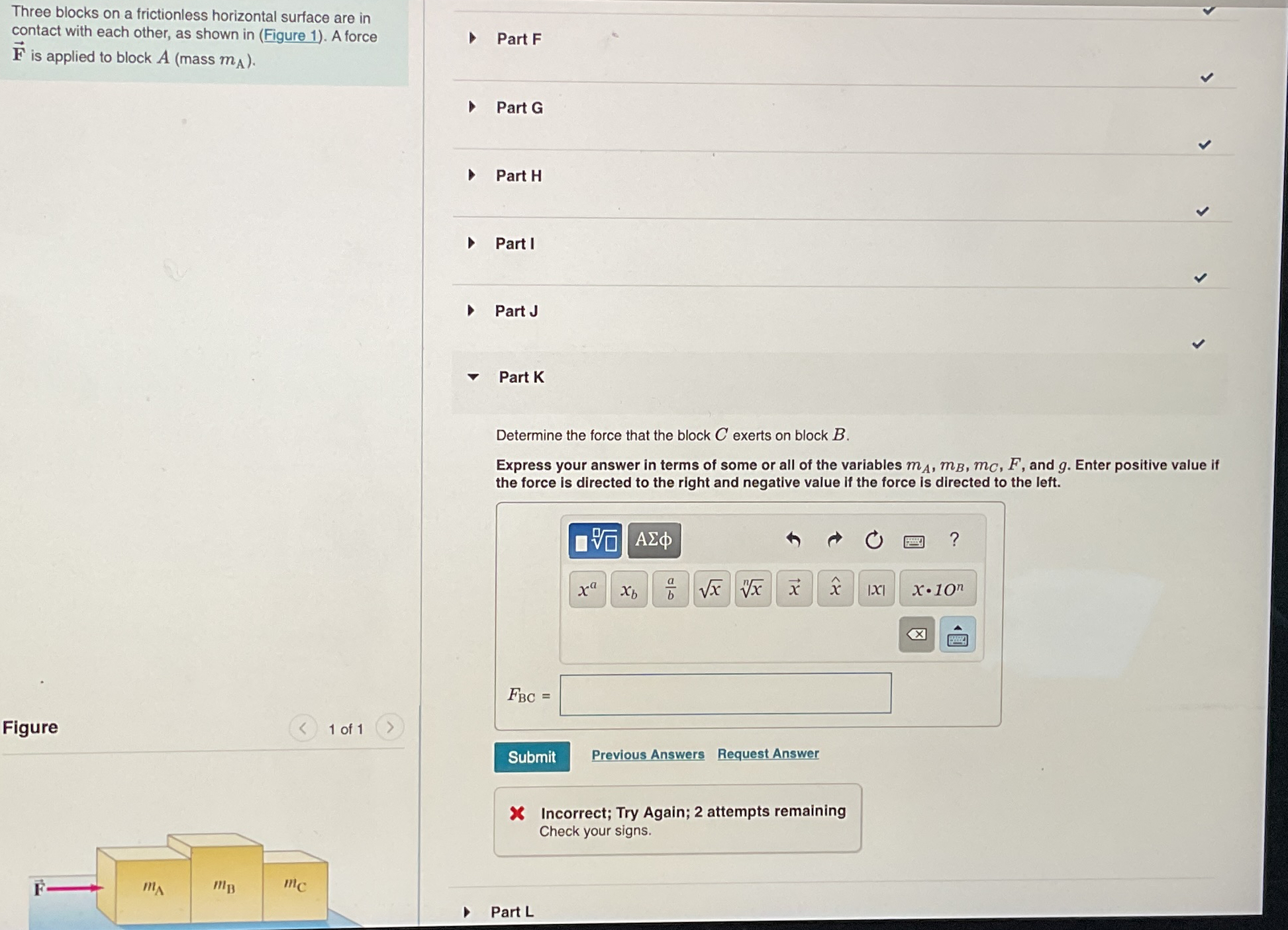 Solved Three blocks on a frictionless horizontal surface are | Chegg.com