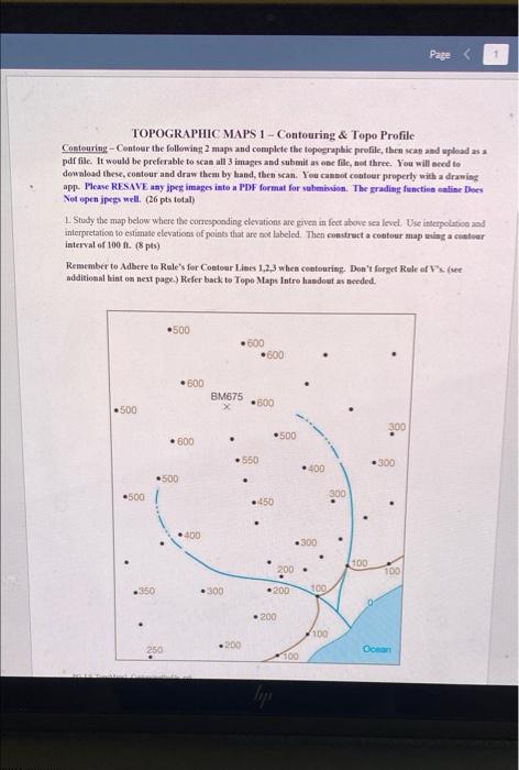 Solved Page TOPOGRAPHIC MAPS 1 - Contouring & Topo Profile | Chegg.com