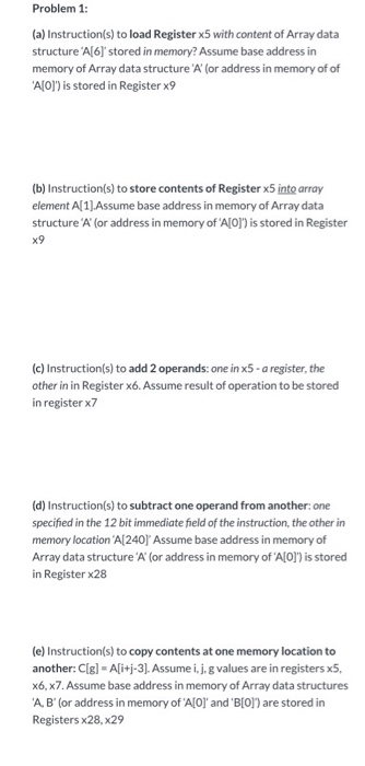 Problem 1: (a) Instruction(s) to load Register x5 | Chegg.com