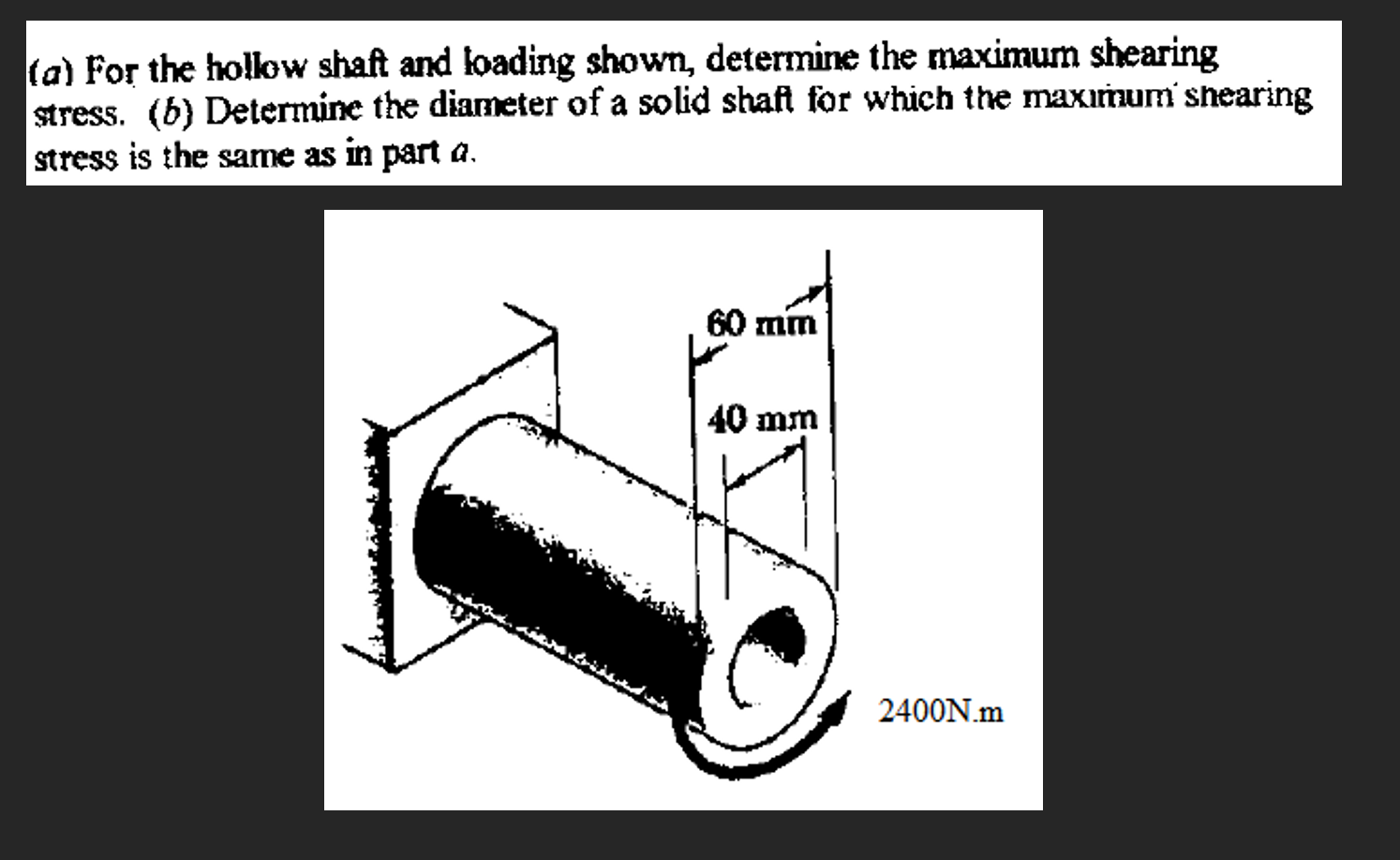 Solved (a) ﻿For the hollow shaft and loading shown, | Chegg.com