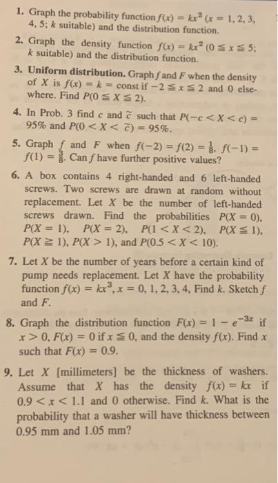 Solved 1. Graph the probability function f(x)=kx2(x=1,2,3, | Chegg.com