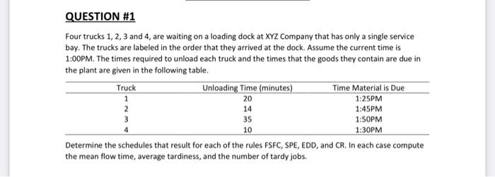 Solved QUESTION #1 Four trucks 1, 2, 3 and 4, are waiting on | Chegg.com