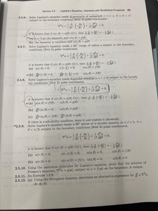 Solved 2.5.6. Solve Laplace's equation inside inemicirde of | Chegg.com