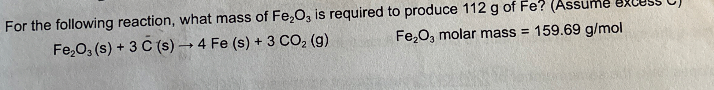 Solved For the following reaction, what mass of Fe2O3 ﻿is | Chegg.com