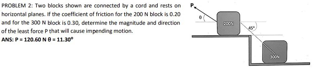 Solved PROBLEM 2: Two blocks shown are connected by a cord | Chegg.com