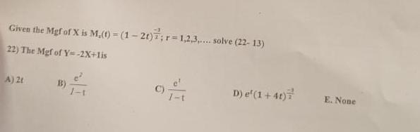 Solved Given the Mgf of x is | Chegg.com