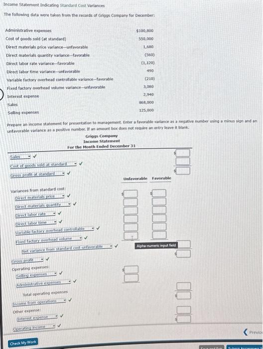 Solved Income Statement Indicating standard cost Variances | Chegg.com