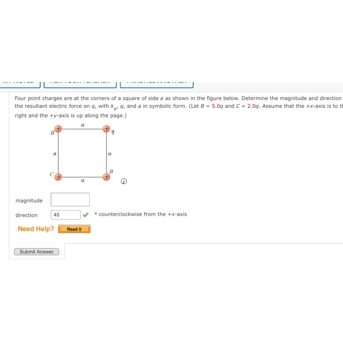 Solved Four point charges are at the corners of a square of | Chegg.com