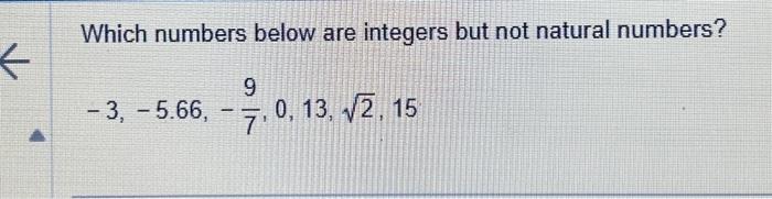 Solved Which numbers below are integers but not natural | Chegg.com