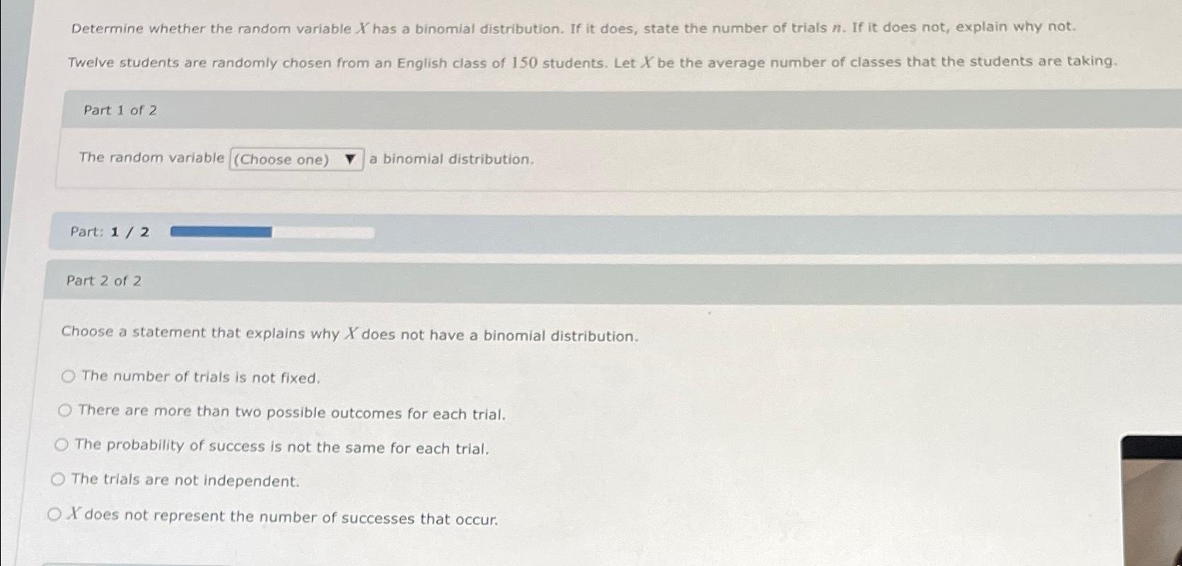 Solved Determine whether the random variable x ﻿has a | Chegg.com