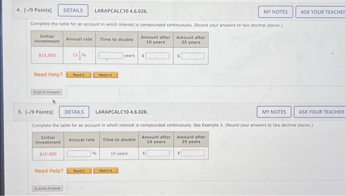 Solved 4. [-/9 Points] DETAILS Initial investment Complete | Chegg.com