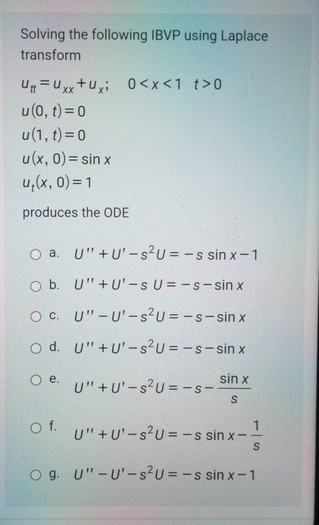 Solved Solving the following IBVP using Laplace transform Ut | Chegg.com