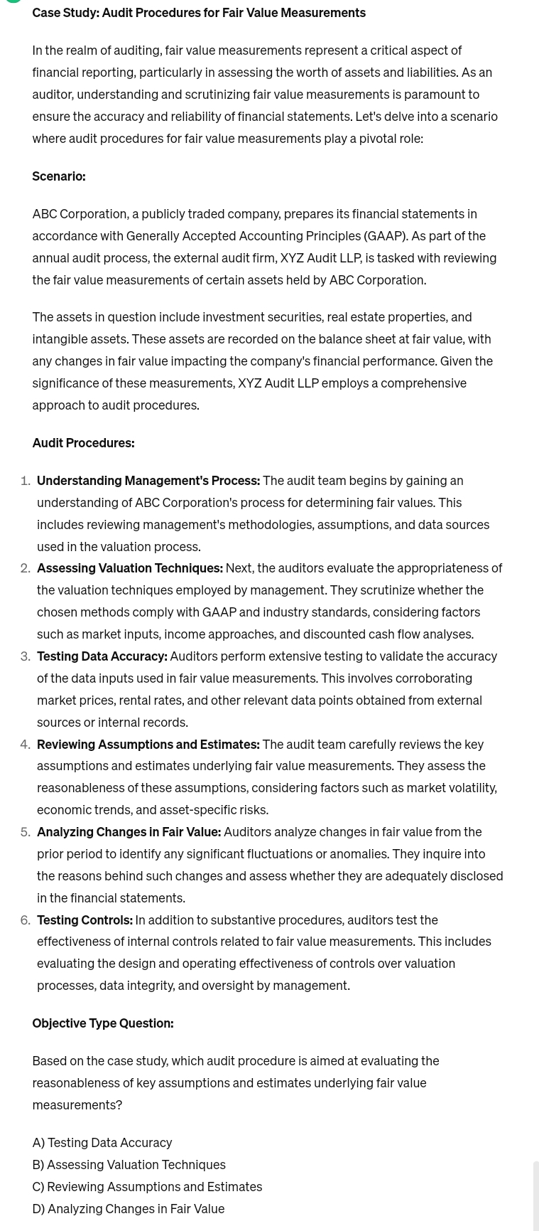 Solved Case Study: Audit Procedures for Fair Value | Chegg.com
