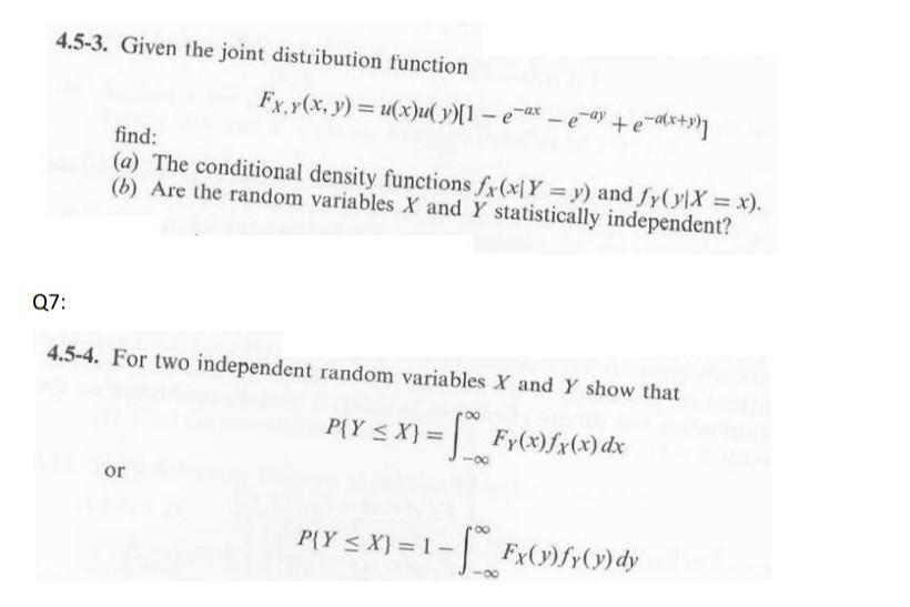 Solved 4.5-3. Given the joint distribution function Fx, y(x, | Chegg.com