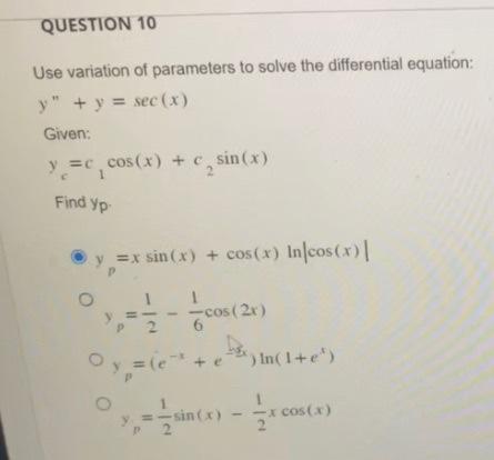 Solved Use variation of parameters to solve the differential | Chegg.com