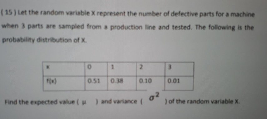 Solved (15) Let the random variable X represent the number | Chegg.com