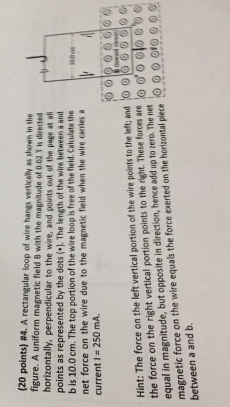 Solved (20 ﻿points) ﻿#4. ﻿A rectangular loop of wire hangs | Chegg.com