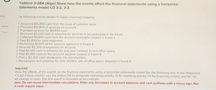 Solved 'roblem 3-28A (Algo) Show how the events affect the | Chegg.com