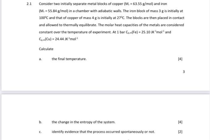 Solved 1 Consider two initially separate metal blocks of | Chegg.com