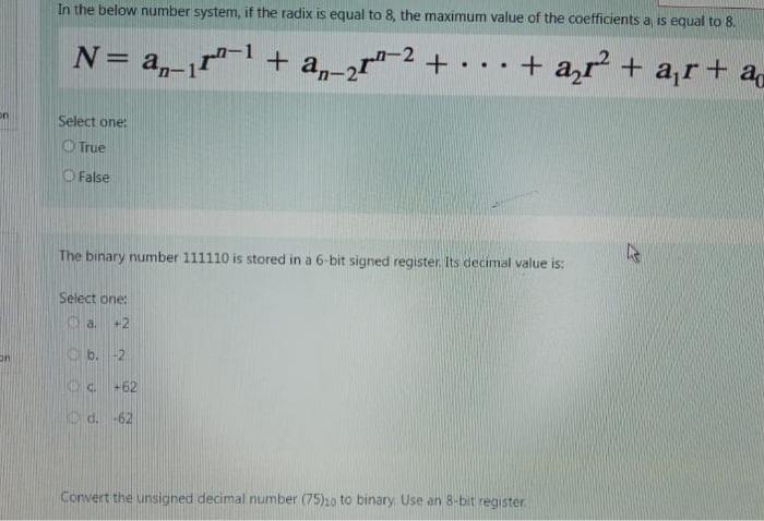 Solved Convert the unsigned decimal number (75)10 to binary. | Chegg.com