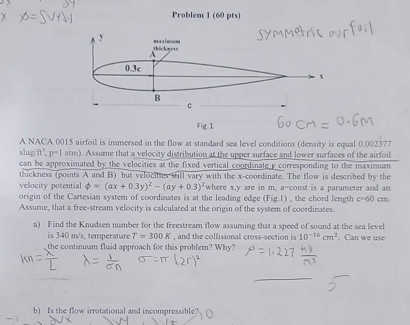 ϕ=∫vydy Problem 1 (60 pts) A NACA 0015 airfoil is | Chegg.com