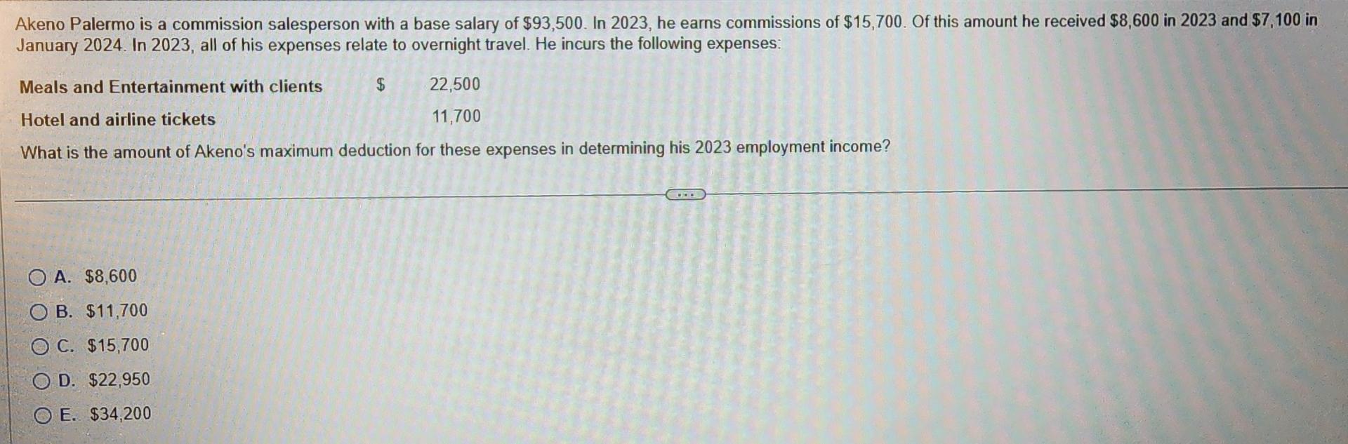 Solved Akeno Palermo is a commission salesperson with a base | Chegg.com
