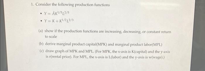Solved 1. Consider the following production functions - | Chegg.com