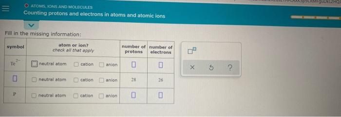 Solved O ATOMS, IONS AND MOLECULES Counting protons and | Chegg.com