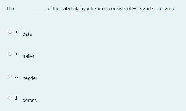 Solved The of the data link layer frame is consists of FCS | Chegg.com