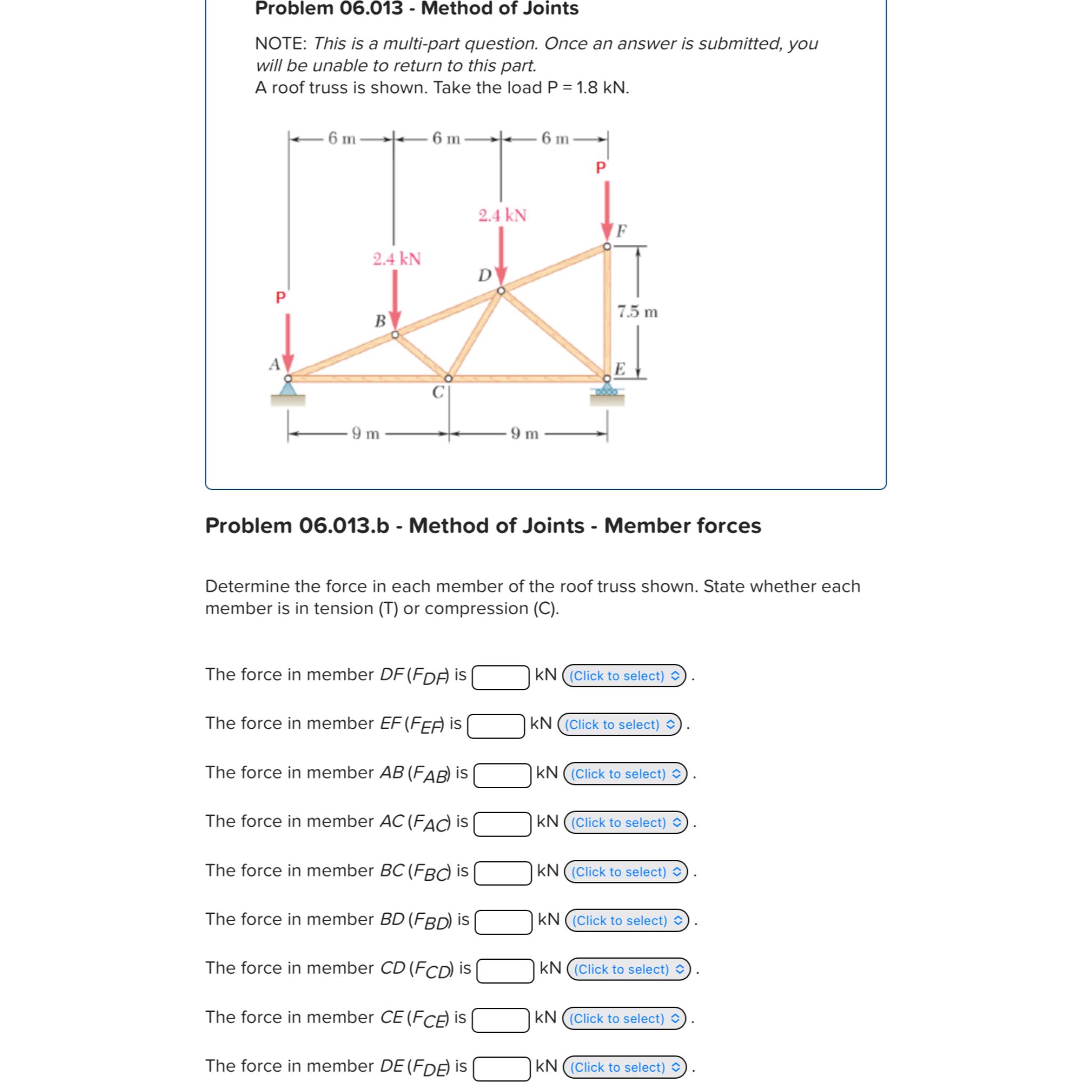 Solved Problem 06.013 - ﻿Method of JointsNOTE: This is a | Chegg.com