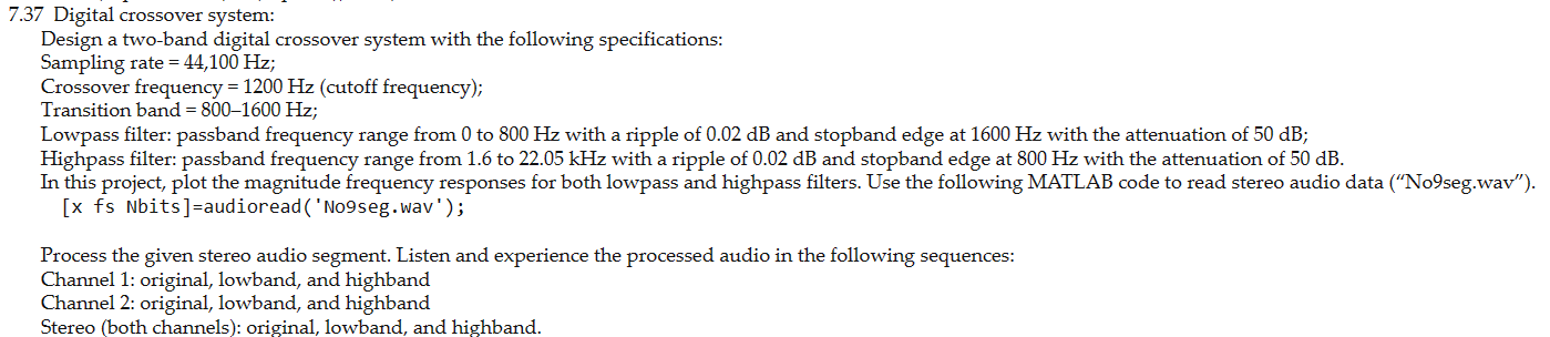 Solved 7 37 ﻿digital Crossover System Design A Two Band