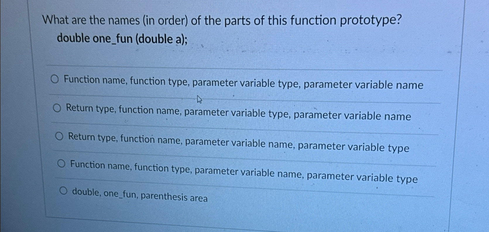 Solved What are the names (in order) ﻿of the parts of this | Chegg.com