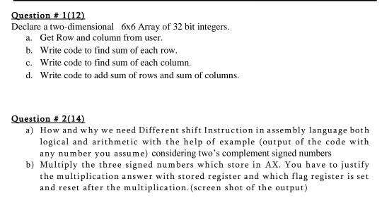 Question # 1(12) Declare a two-dimensional 6x6 Array | Chegg.com