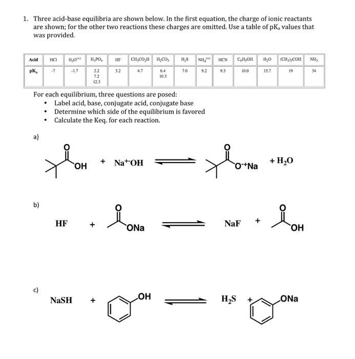 Solved 1. Three acid-base equilibria are shown below. In the | Chegg.com