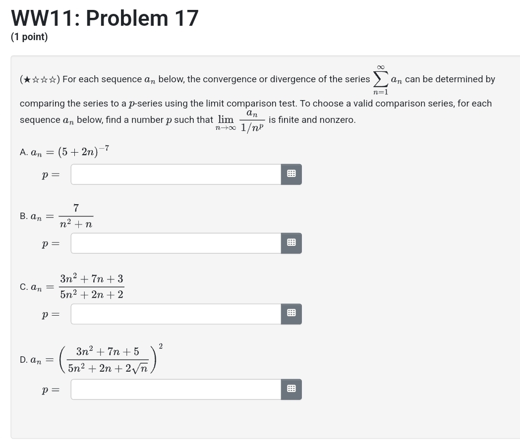 Solved WW11: Problem 17(1 ﻿point)(t★* ) ﻿For each sequence | Chegg.com