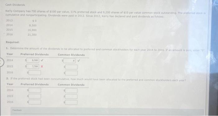 Solved Cash Dividends Cumblative and nonparticipatiog | Chegg.com