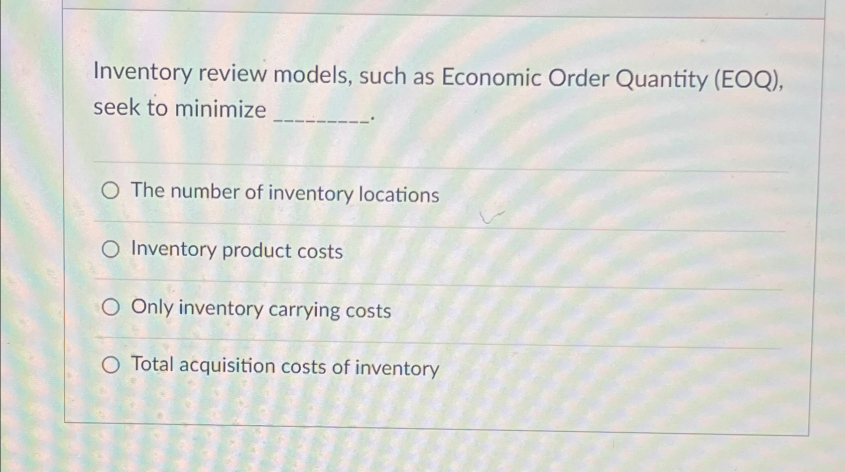 Solved Inventory review models, such as Economic Order | Chegg.com
