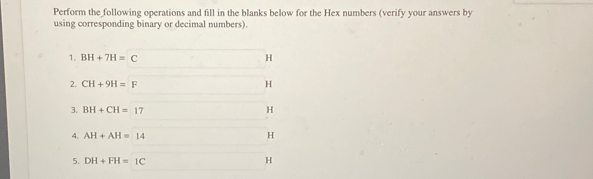 Solved Perform the following operations and fill in the | Chegg.com