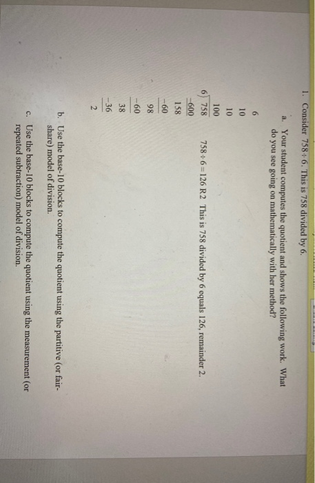 Solved 1. Consider 7584 6. This is 758 divided by 6. a. Your | Chegg.com