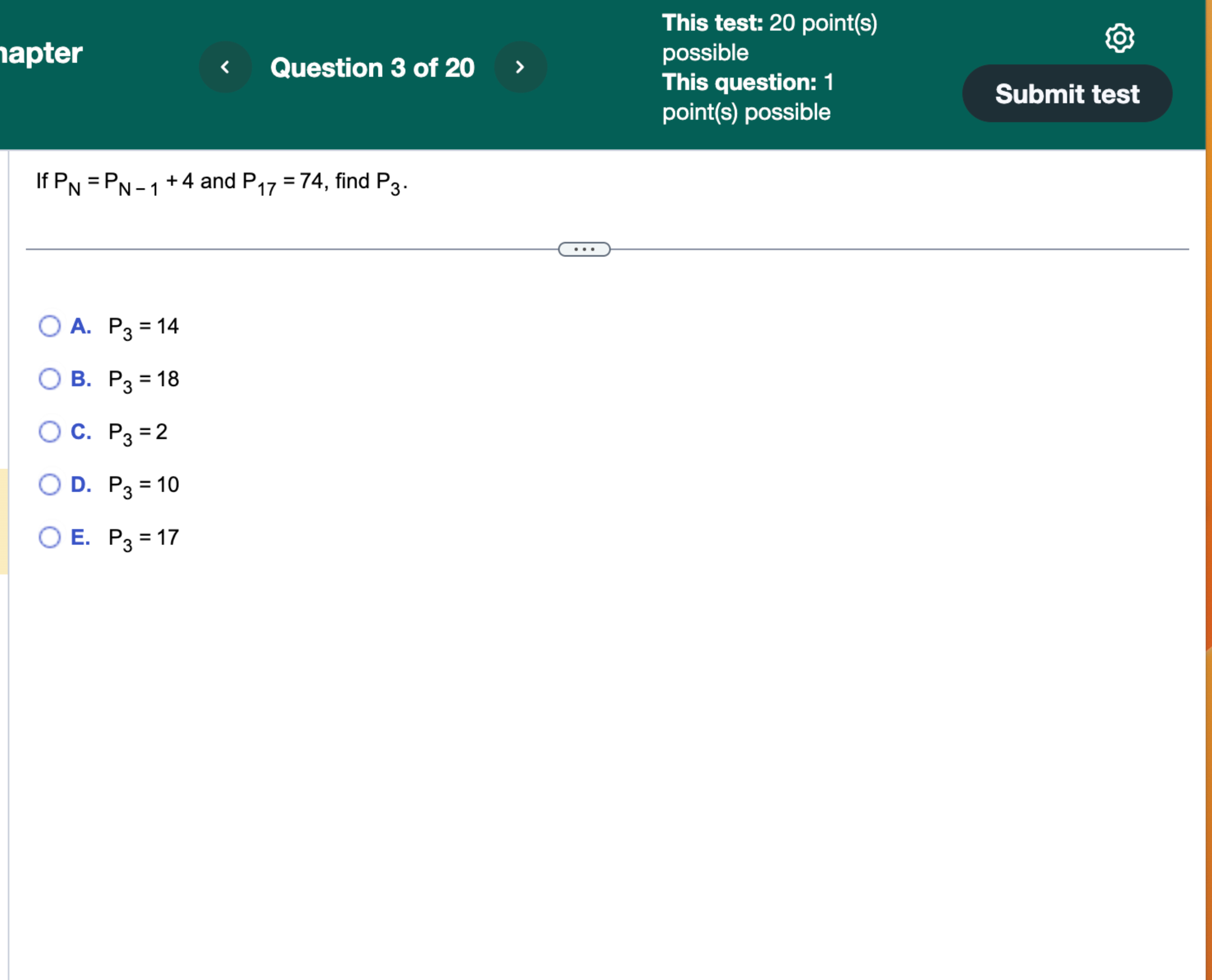Solved If PN=PN-1+4 ﻿and P17=74, ﻿find | Chegg.com