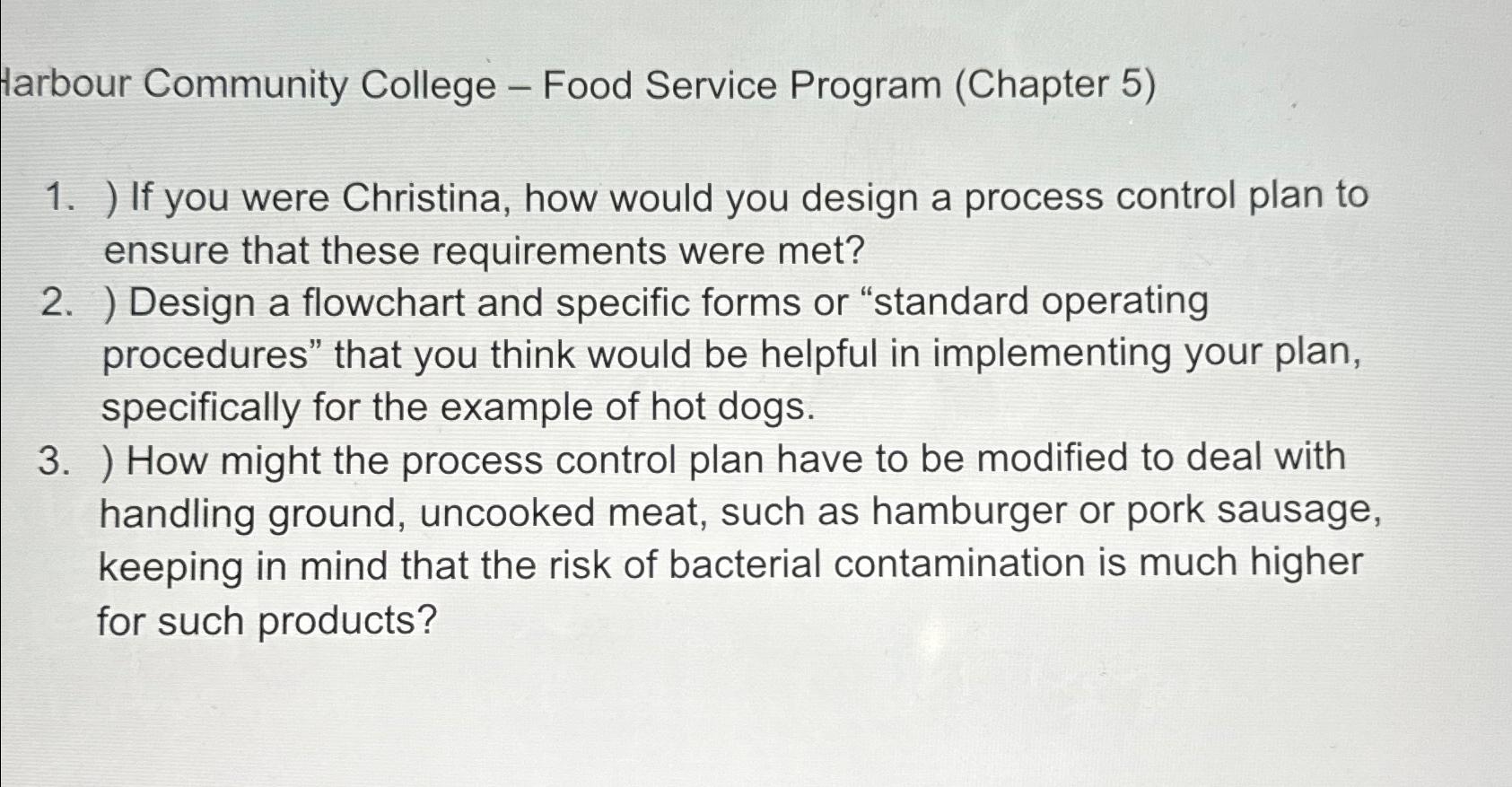 Solved Harbour Community College - ﻿Food Service Program | Chegg.com